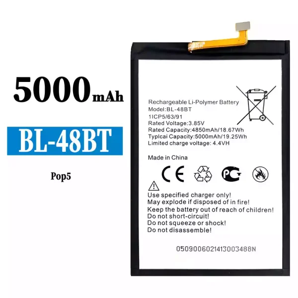 แบตเตอรี่โทรศัพท์มือถือ BL-48BT สำหรับรุ่น Tecno Pop 5 - battery-th.com