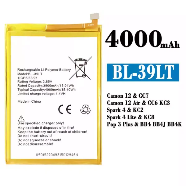 แบตเตอรี่โทรศัพท์มือถือ BL-39LT สำหรับรุ่น Tecno Camon 12 / Camon 12 ...