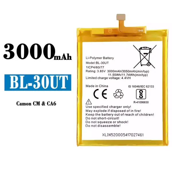 แบตเตอรี่โทรศัพท์มือถือ BL-30UT สำหรับรุ่น Tecno Camon CM / CA6 ...
