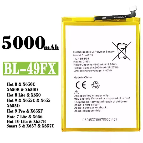 แบตเตอรี่โทรศัพท์มือถือ BL-49FX สำหรับรุ่น Infinix Hot 8 /Hot 8 Lite ...