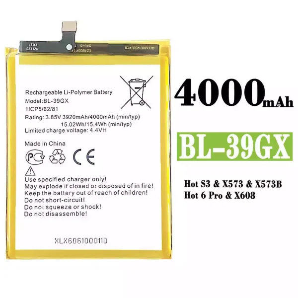แบตเตอรี่โทรศัพท์มือถือ BL-39GX สำหรับรุ่น Infinix Hot S3,Hot 6 Pro ...