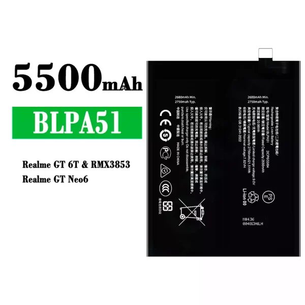 แบตเตอรี่โทรศัพท์มือถือ BLPA51 สำหรับรุ่น OPPO Realme GT 6T/ Realme GT ...