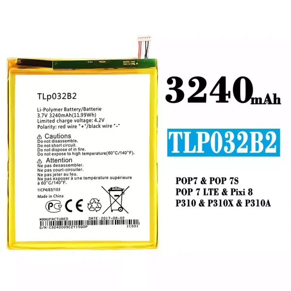แบตเตอรี่โทรศัพท์มือถือ TLP032B2 สำหรับรุ่น Alcatel POP 7/POP 7S/POP 7 ...