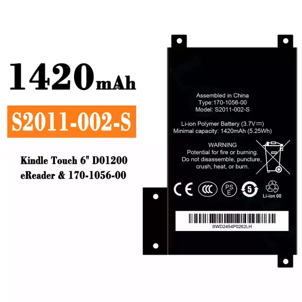 แบตเตอรี่โทรศัพท์มือถือ S2011-002-S สำหรับรุ่น Amazon Kindle touch 6 ...